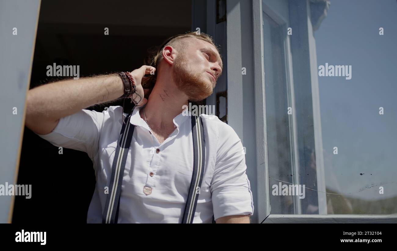 Men's photography with portrait and details. Action. A young man with a ...