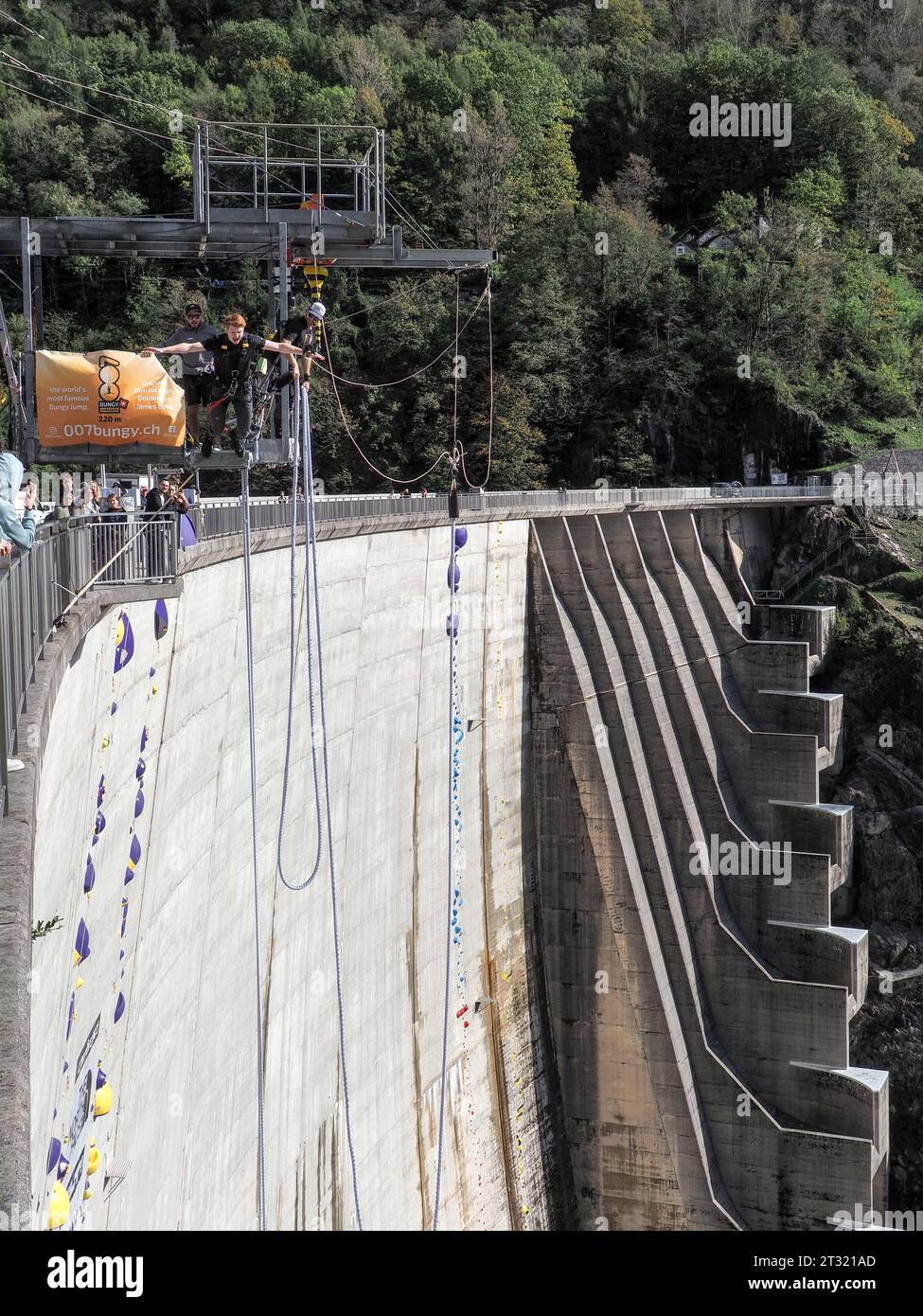 Contra Dam, Switzerland - October 22, 2023: Bunging jumping from the ...