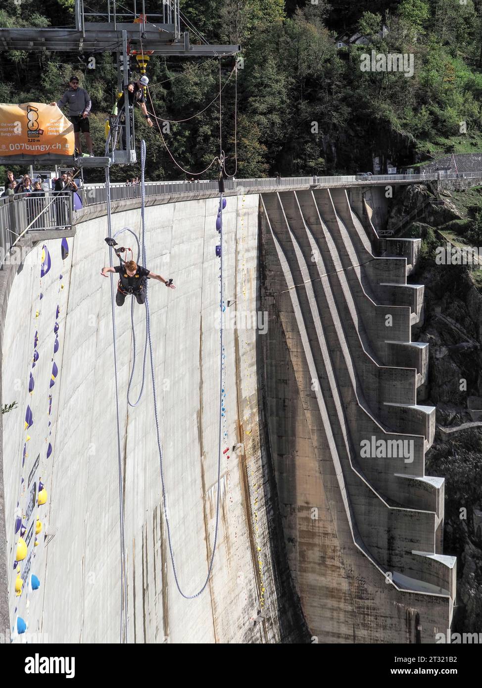 Contra Dam, Switzerland - October 22, 2023: Bunging jumping from the ...