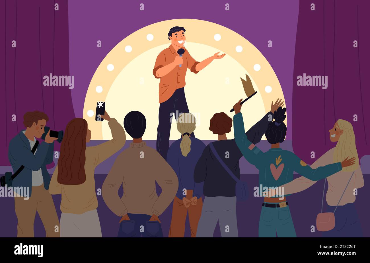 Audience support performance of favorite comedian. Stand up show. Club ...