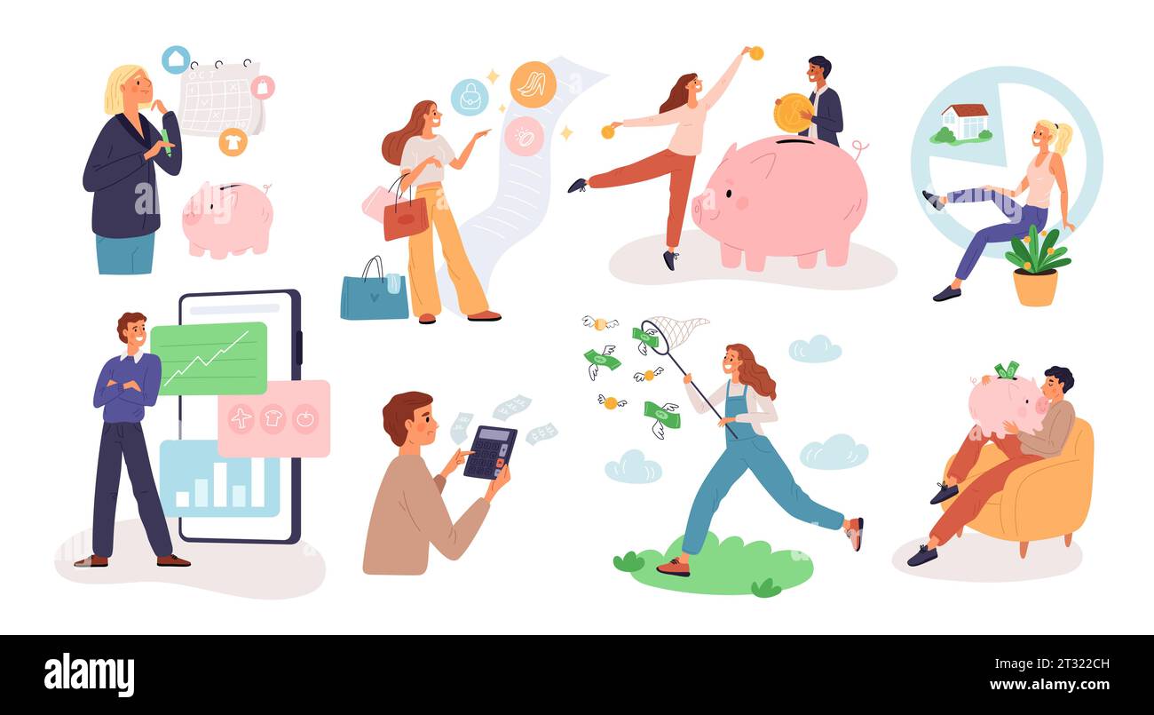 Cartoon people plan budget. Analysis and distribution of funds ...