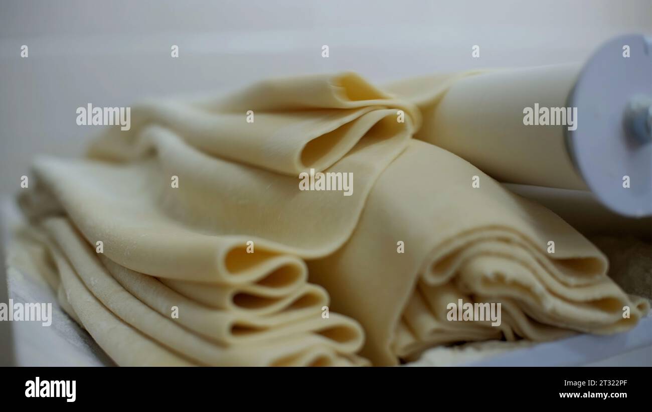 Production of spaghetti. Clip. Special equipment for fast food ...