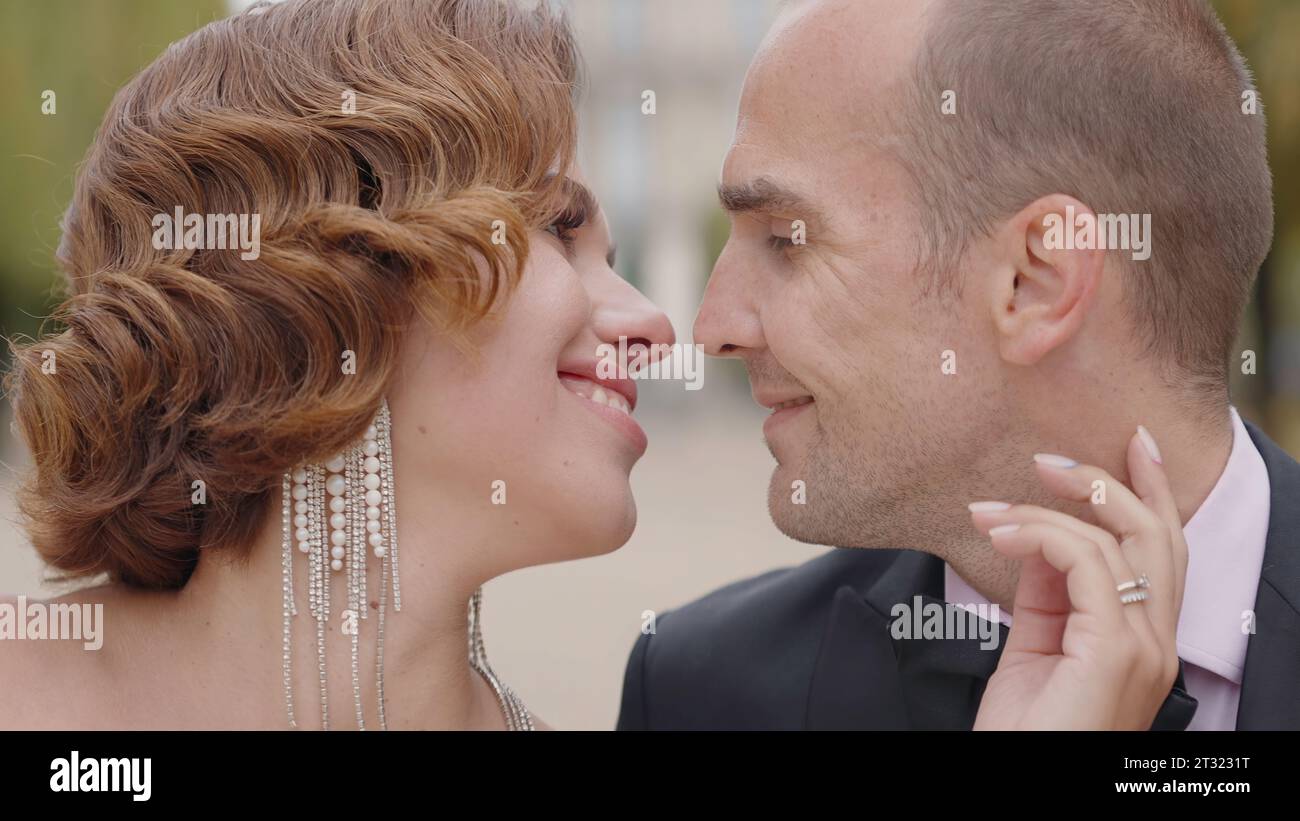 Close Up Of Couple In Love Looking At Each Other Action Young