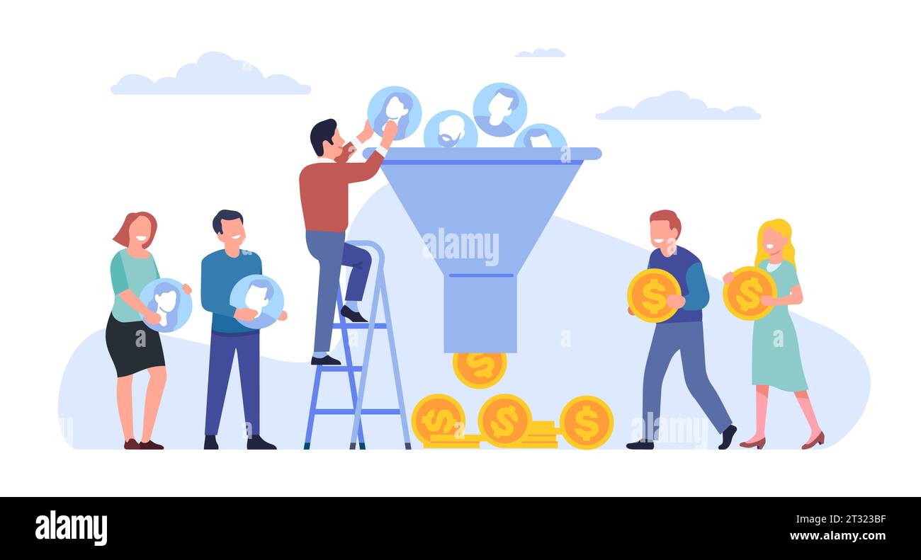 Sales funnel. Process of communicating and attracting new customers ...