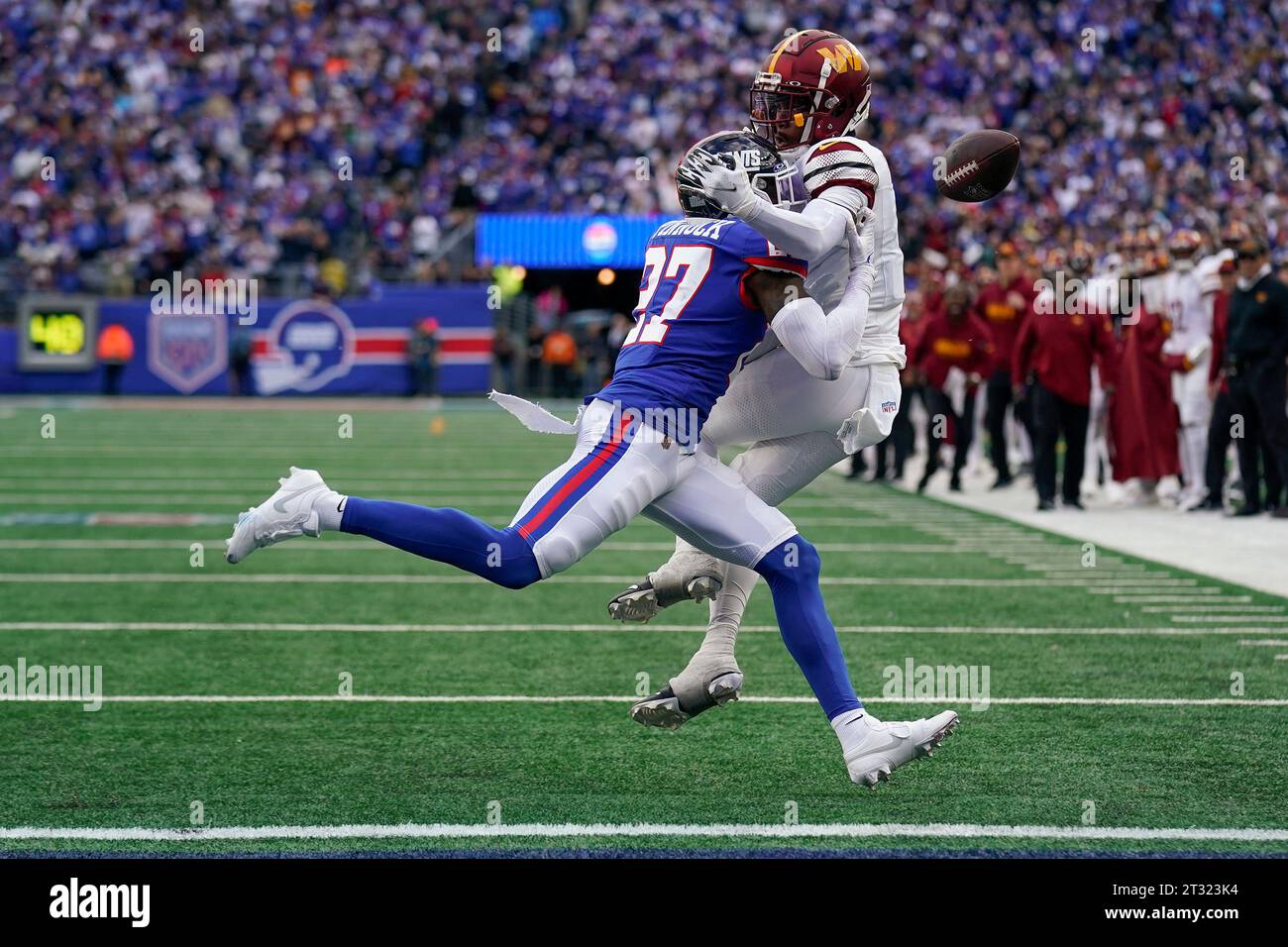 New York Giants safety Jason Pinnock (27) breaks up a pass intended for ...