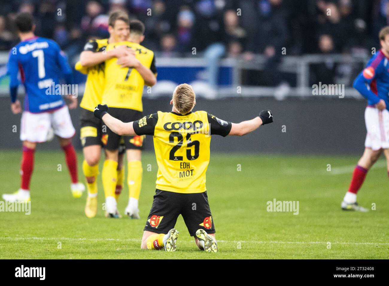 Lillestrom, Norway. 22nd Oct, 2023. Eskil Edh (25) of Lillestrom seen in celebrating after the ...