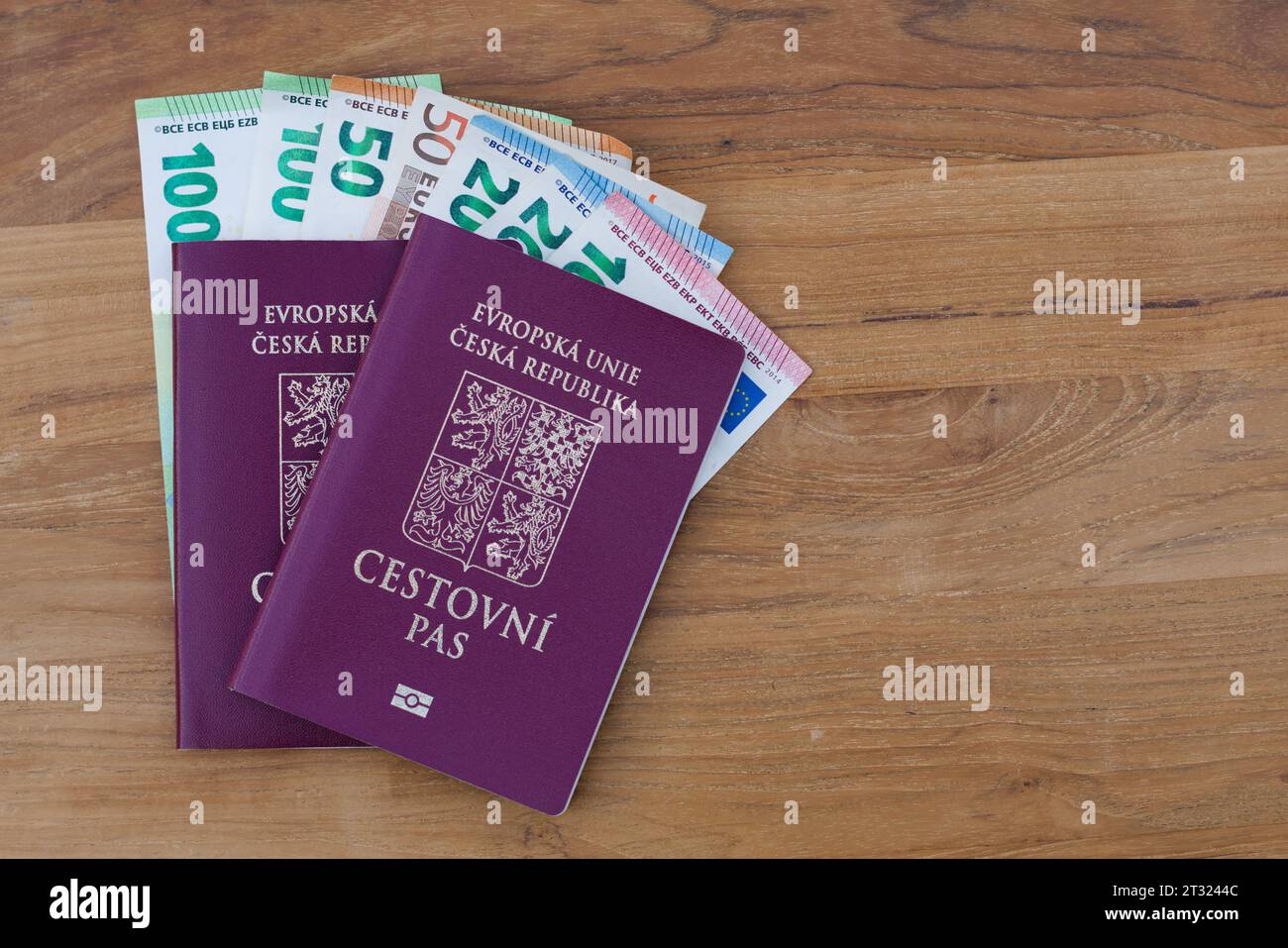 Czech republic and European union passports and EURO money currency ...