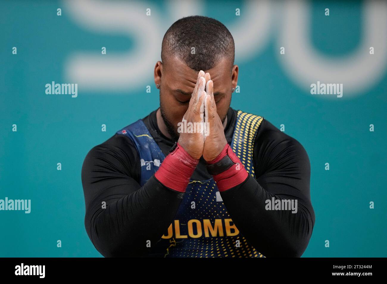 Colombia's Yeison Lopez reacts after lifting in the men's weightlifting ...