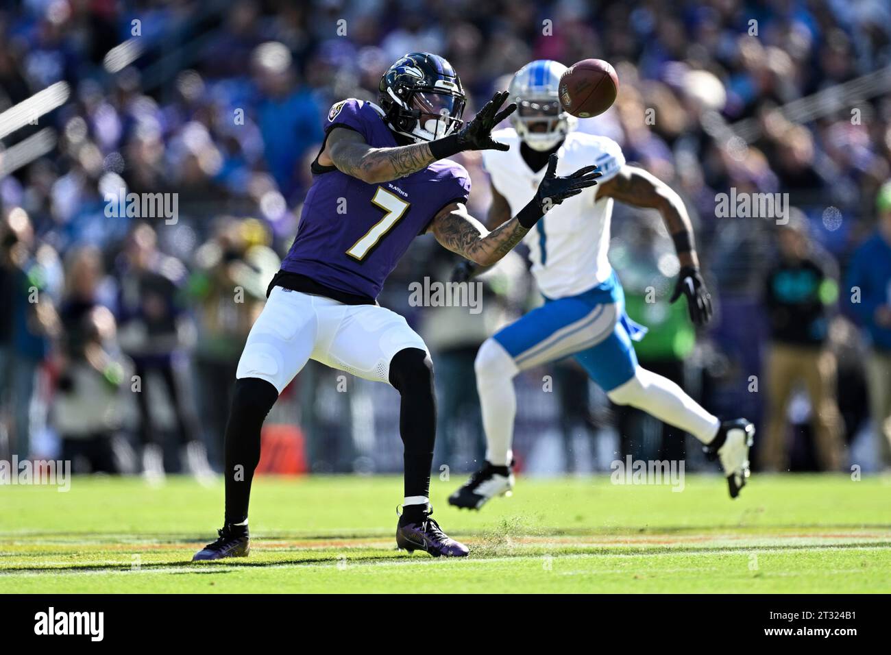 Baltimore Ravens wide receiver Rashod Bateman (7) catches the ball ...