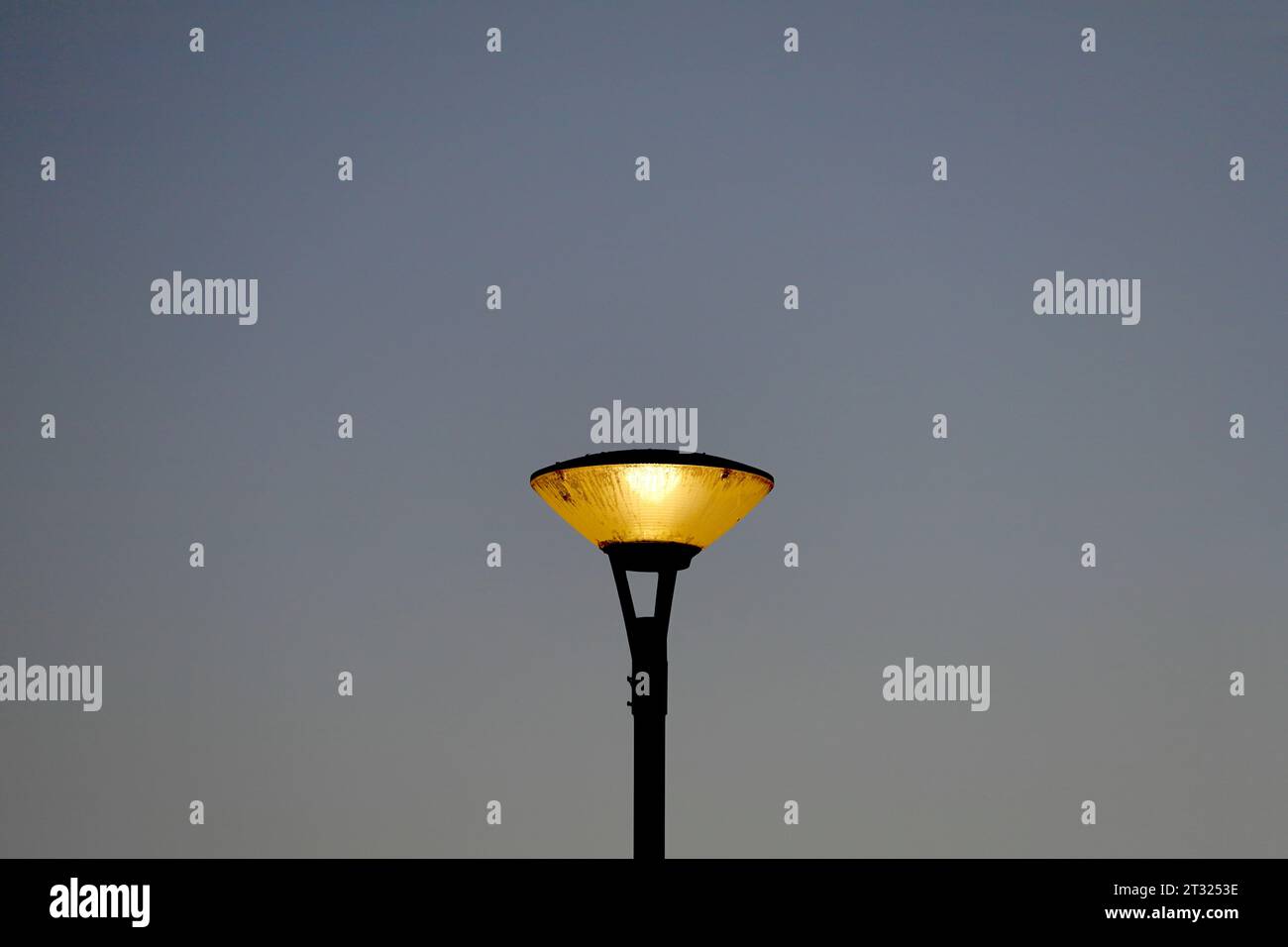 Street lights in the park at dusk with lights on Stock Photo - Alamy