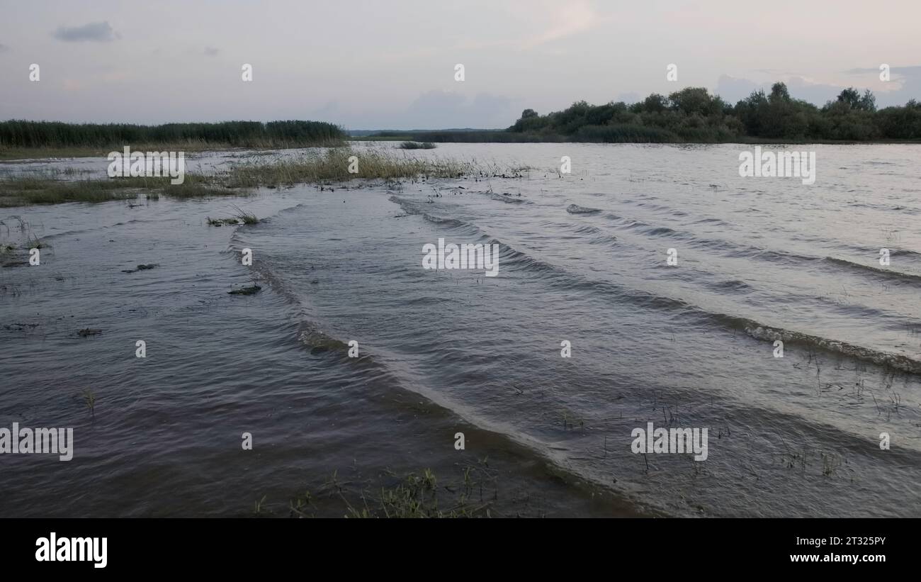 A calm river. Creative. A light landscape with an undulating river ...