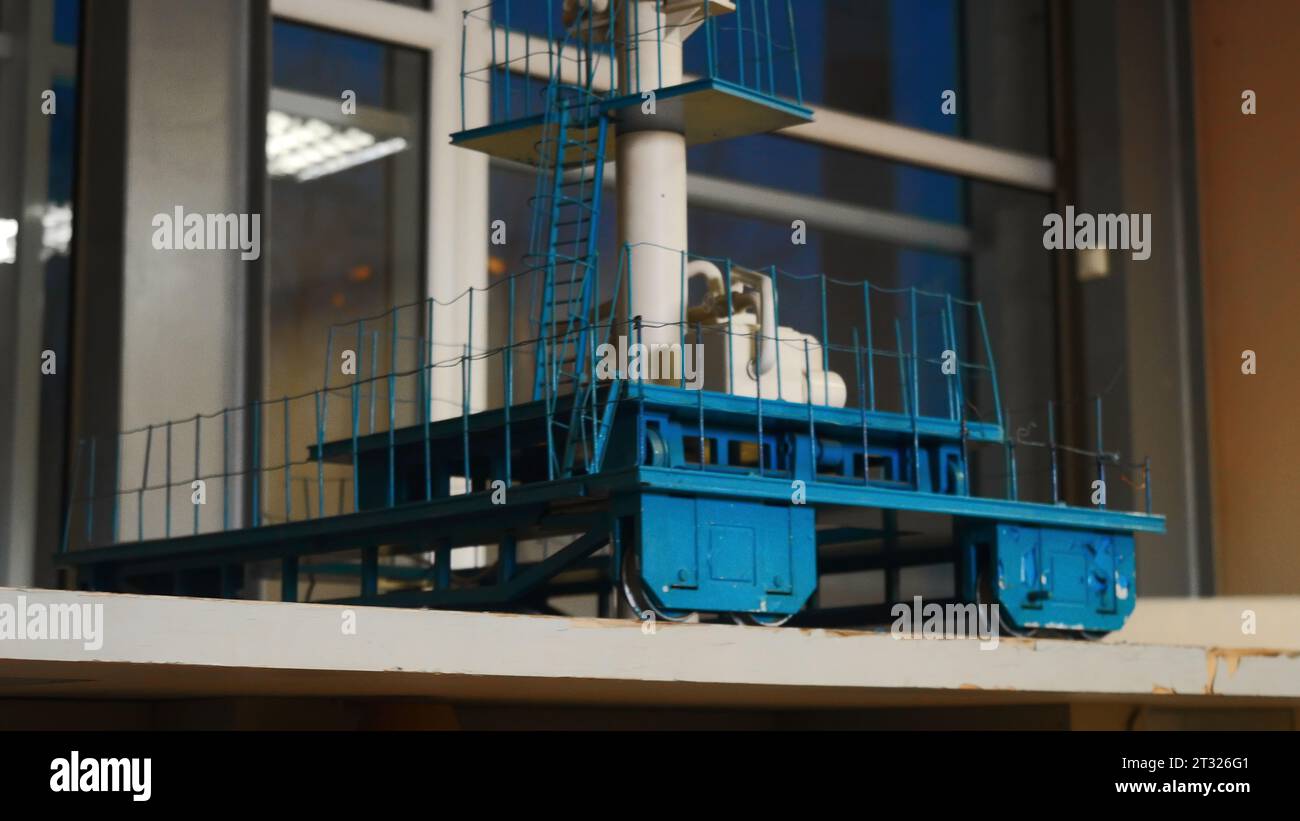 Small model of industrial tower. Stock footage. Metal model of ...