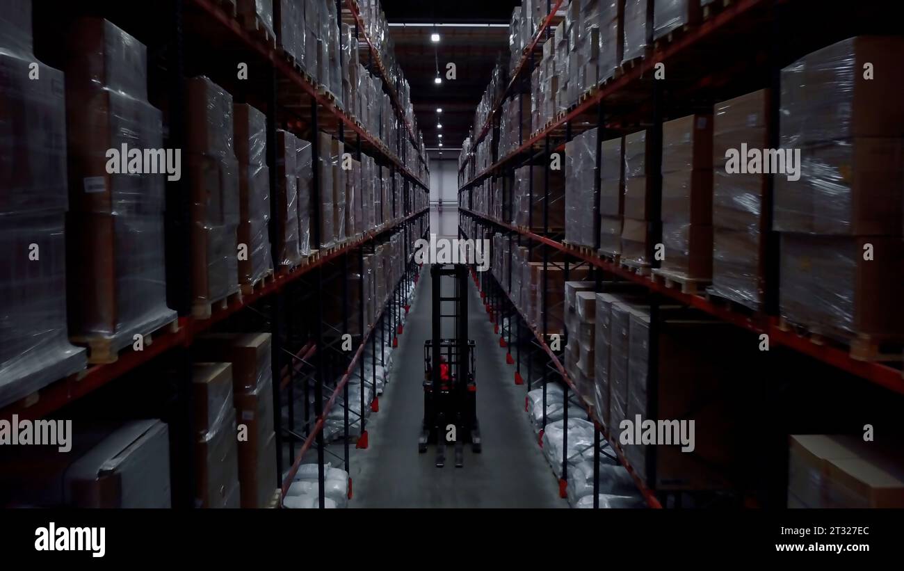 Warehouses large logistics commerce structure with boxes on the shelves ...