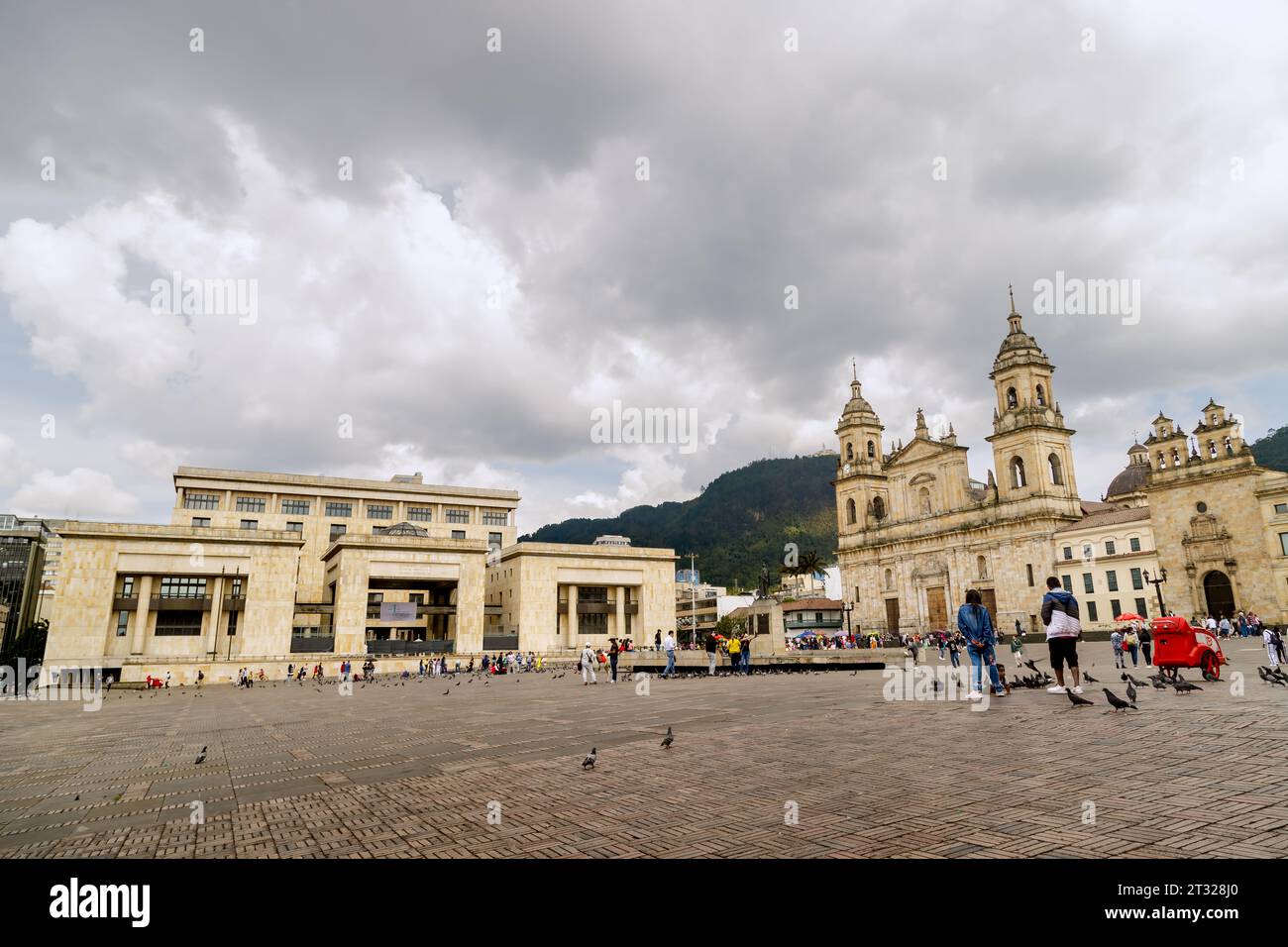 Bogota, Colombia - January 1, 2023: Some tourists gather in the Plaza ...