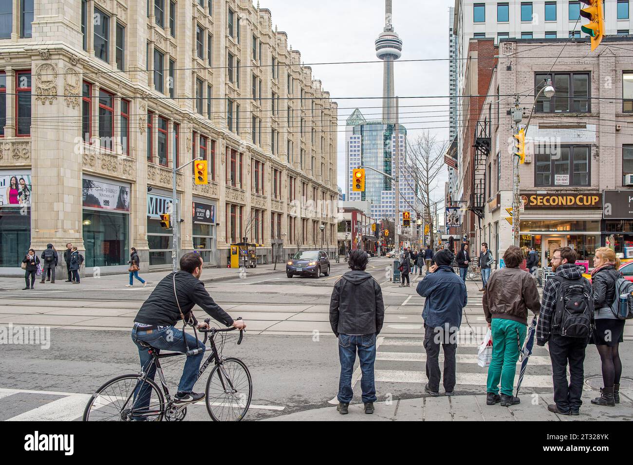 CN Tower visible from Toronto Financial district in downtown Toronto is ...