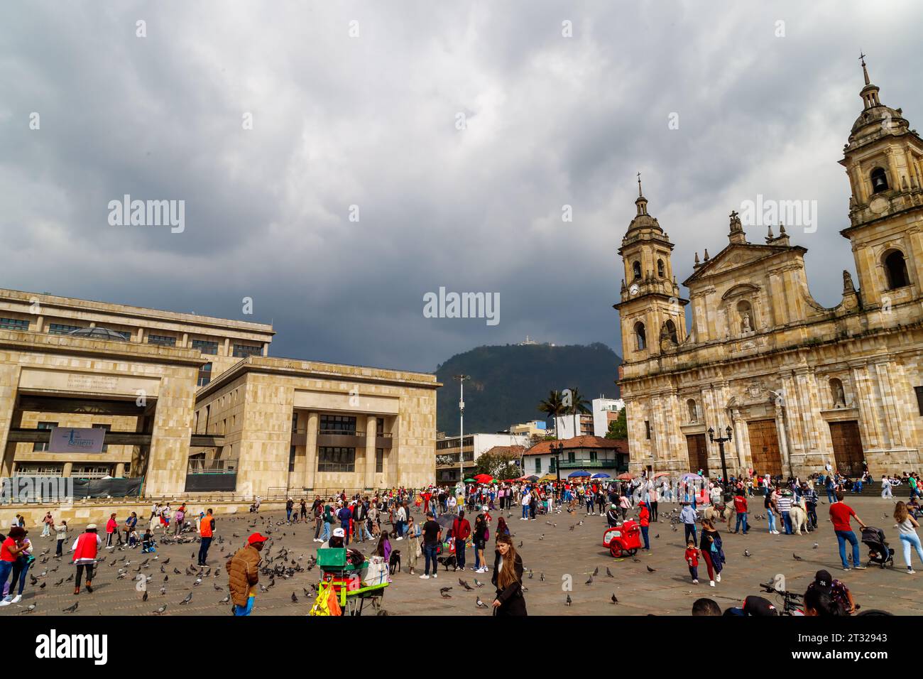 Bogota, Colombia - January 1, 2023: Some tourists gather in the Plaza ...