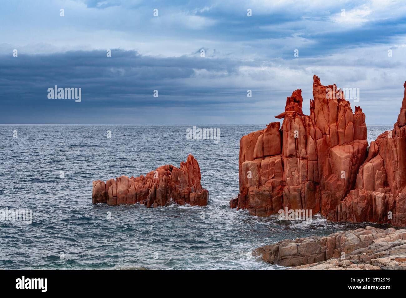 Coastal rock formations Rocce Rosse near Arbatax in Sardinia, Italy ...