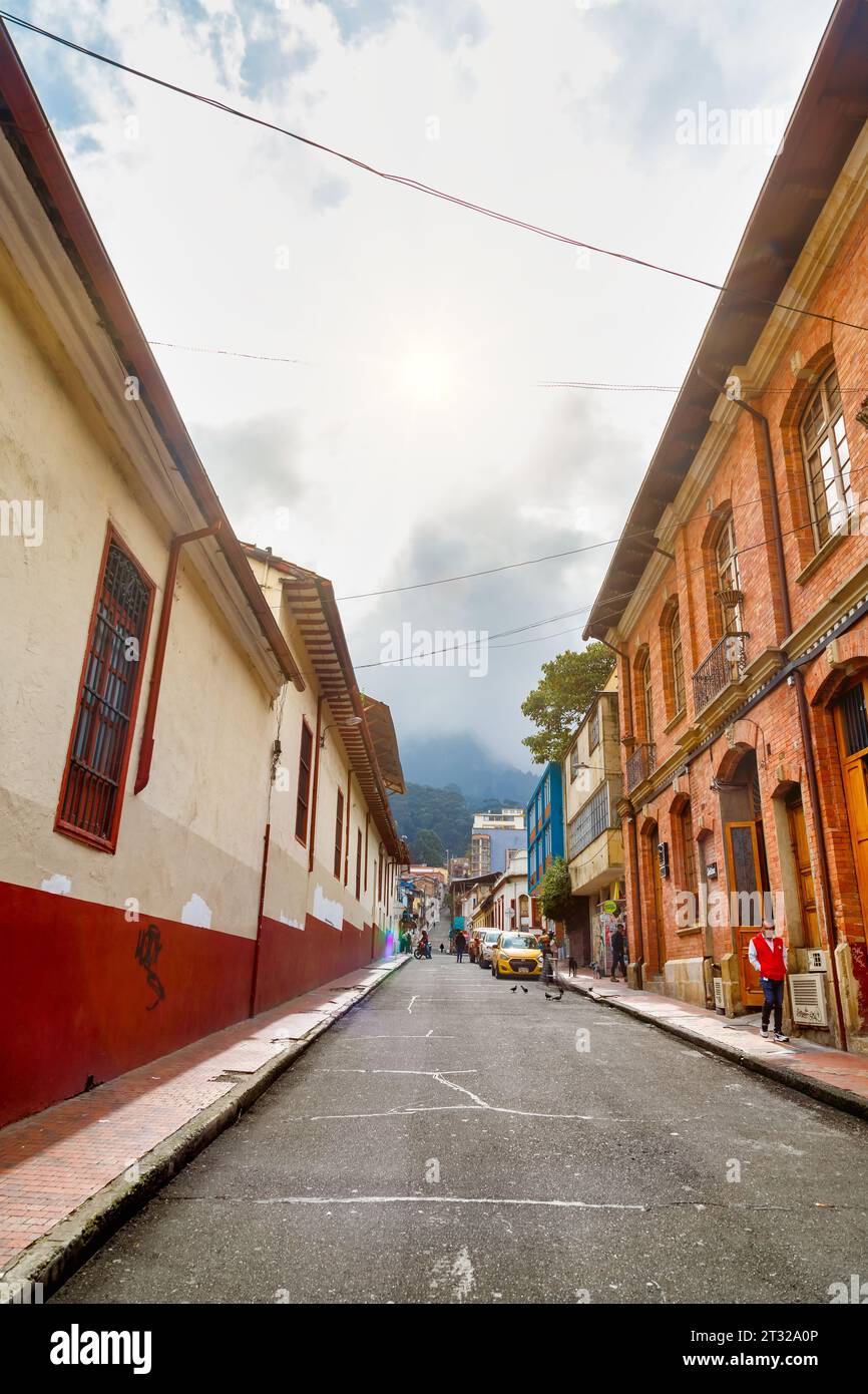 Bogota, Colombia - January 2, 2023: Half-empty street in La Candelaria ...