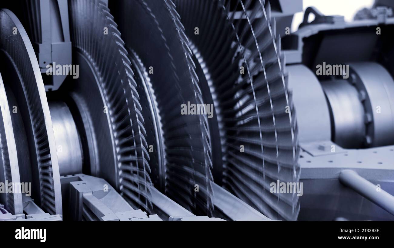 Close up of balancing steam turbine spinning rotor. Media. Industrial ...