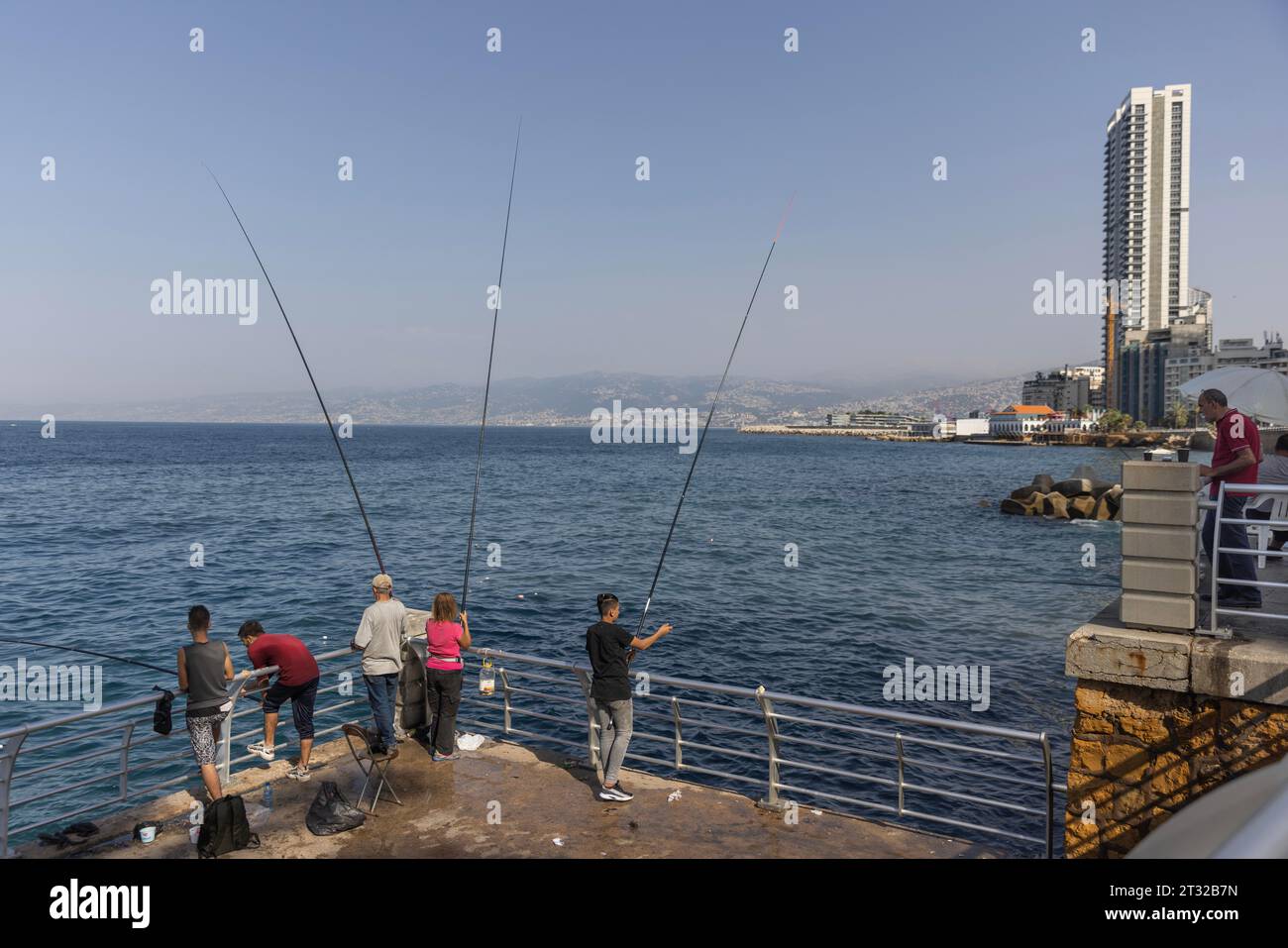 Beirut, Lebanon. 22nd Oct, 2023. People fishing in the Mediterranean ...