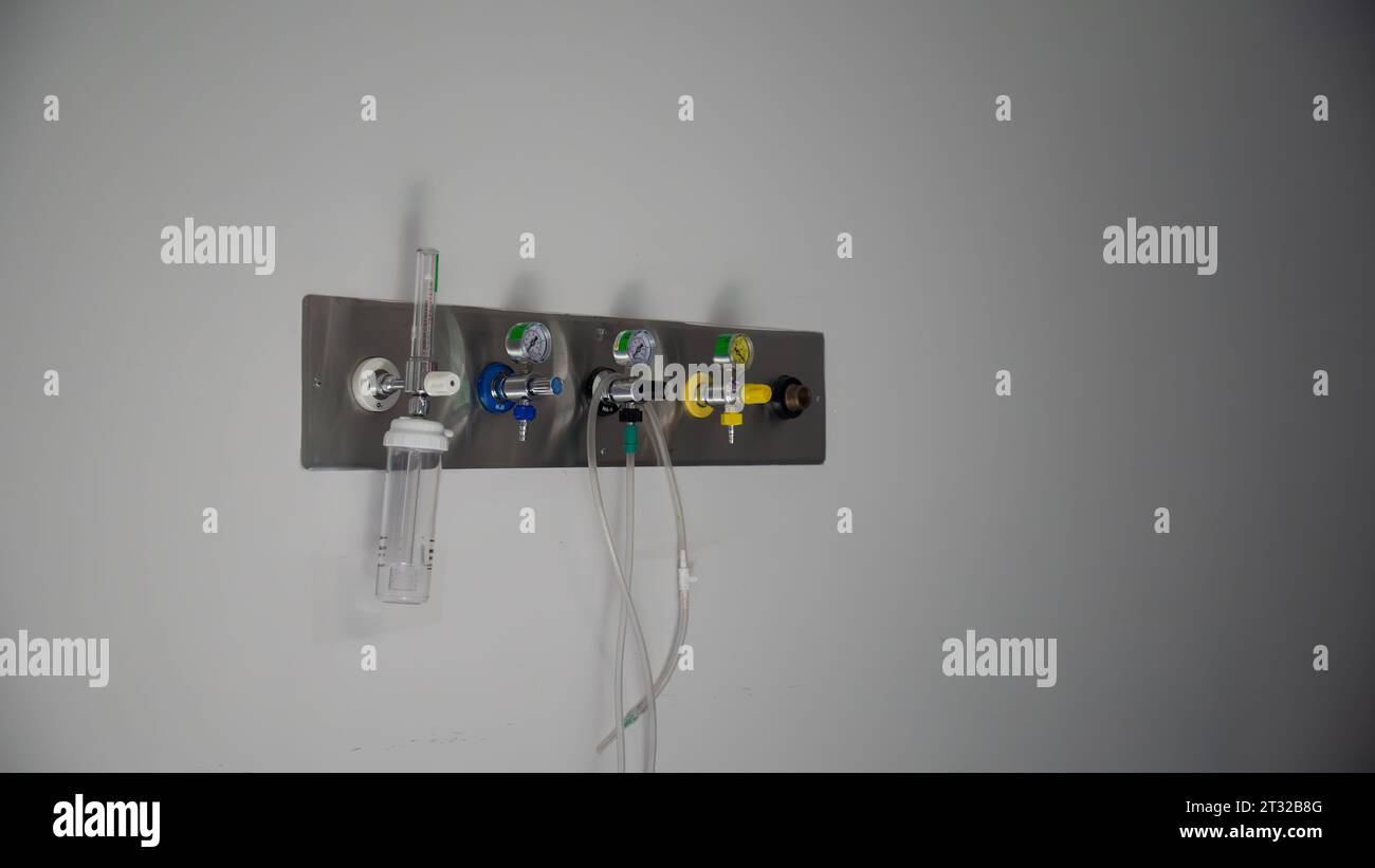 Gases on the wall of the operating room hall. Oxygen and other gases ...