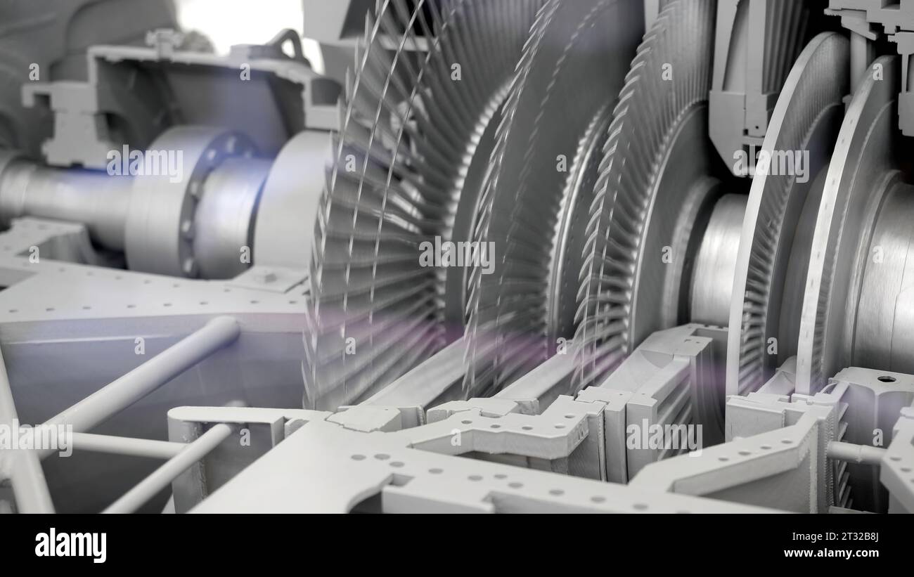 Close up of balancing steam turbine spinning rotor. Media. Industrial ...