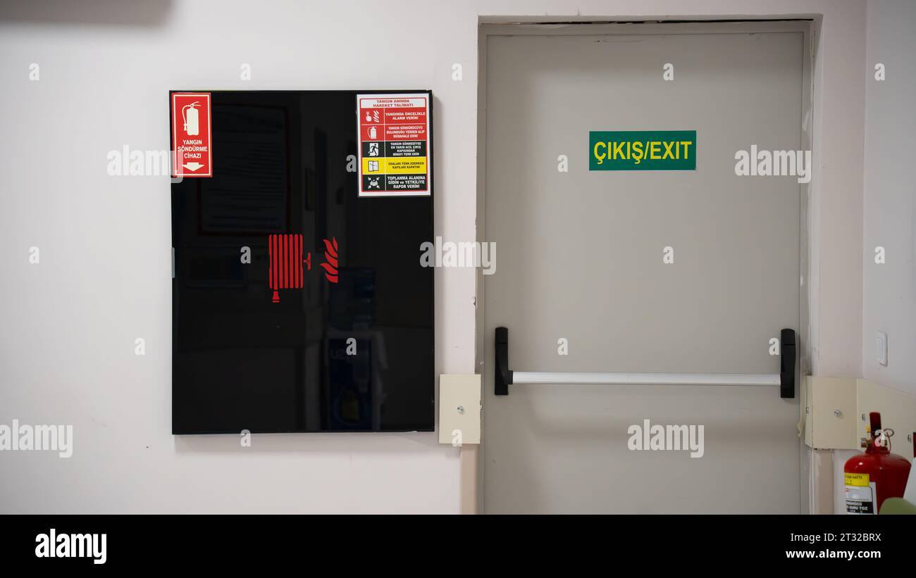 fire exit. Emergency fire exit used for disaster in hospital. Fire ...
