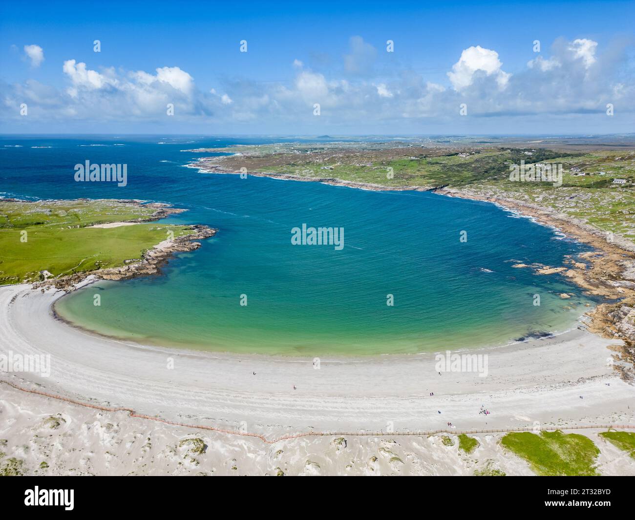 Aerial view of beach in Dogs bay, Roundstone, Conemara, Galway, Ireland ...