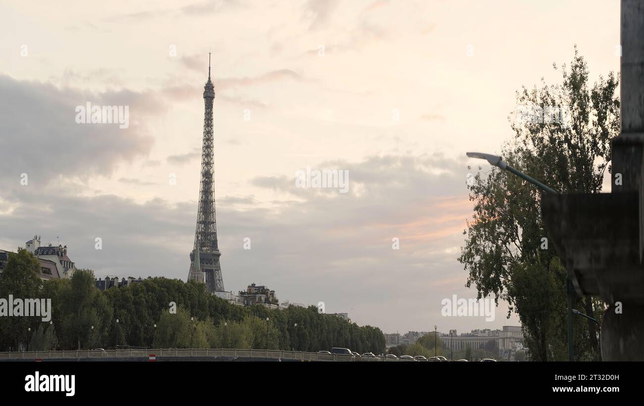 Breathtaking landscape with the Effel tower in Paris, France. Action ...