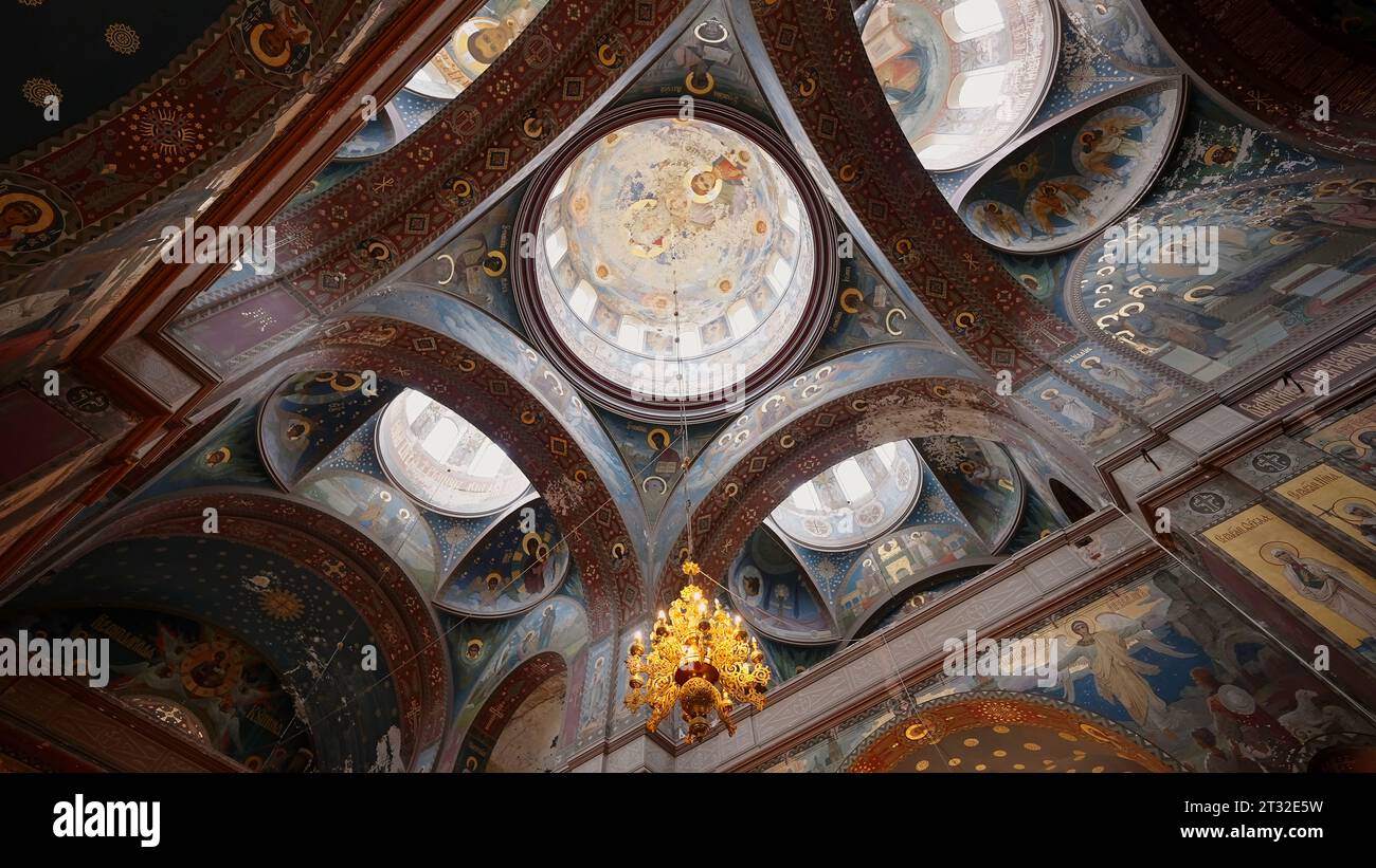 High ceiling painted with icons. Action. Beautiful Orthodox spacious ...