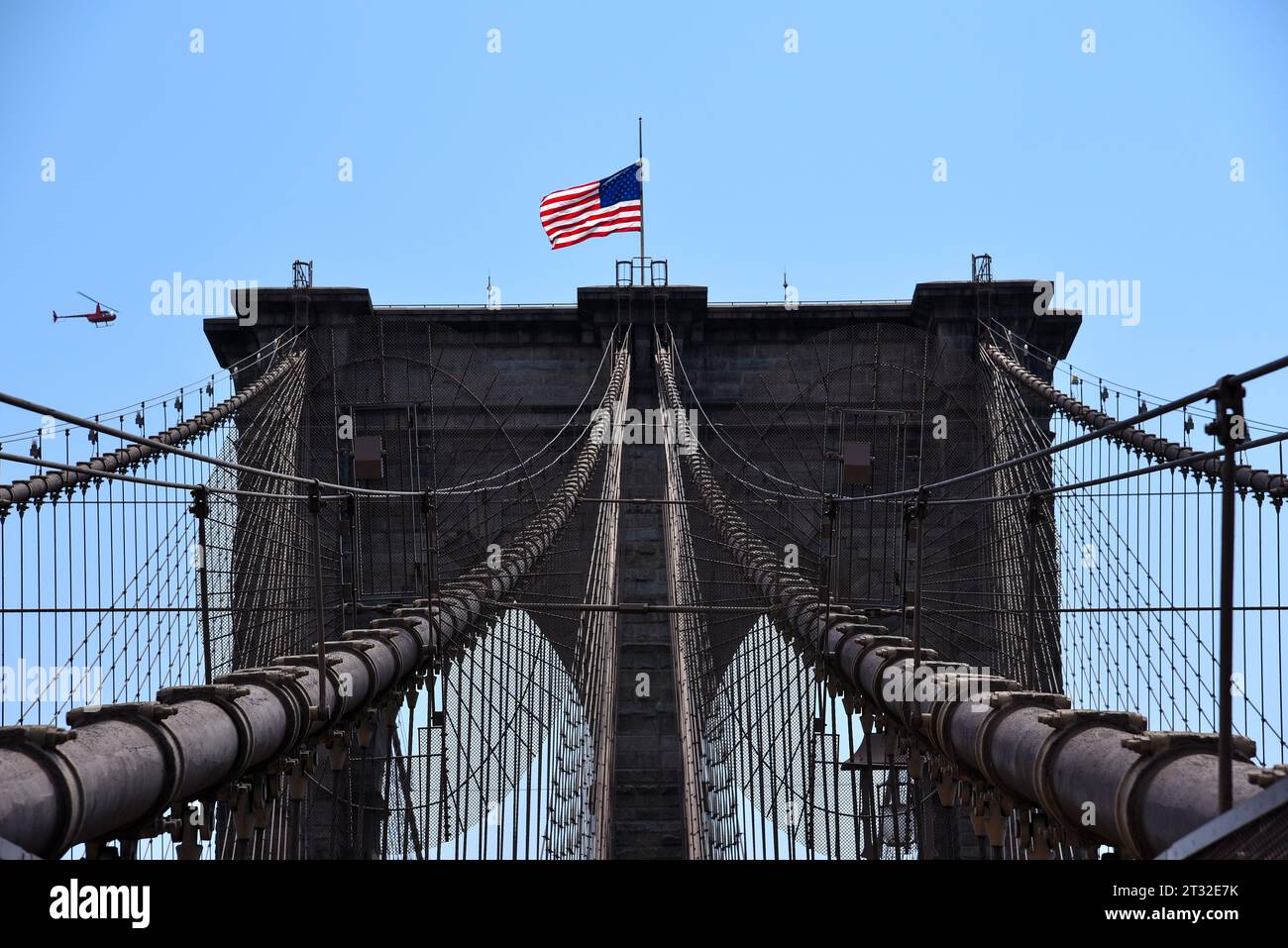 American flag over brooklyn bridge hi-res stock photography and images ...