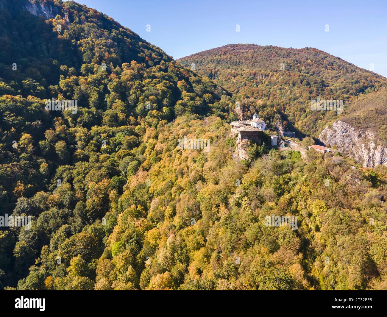Aerial view of Balkan Mountains near Glozhene Monastery of Saint George ...