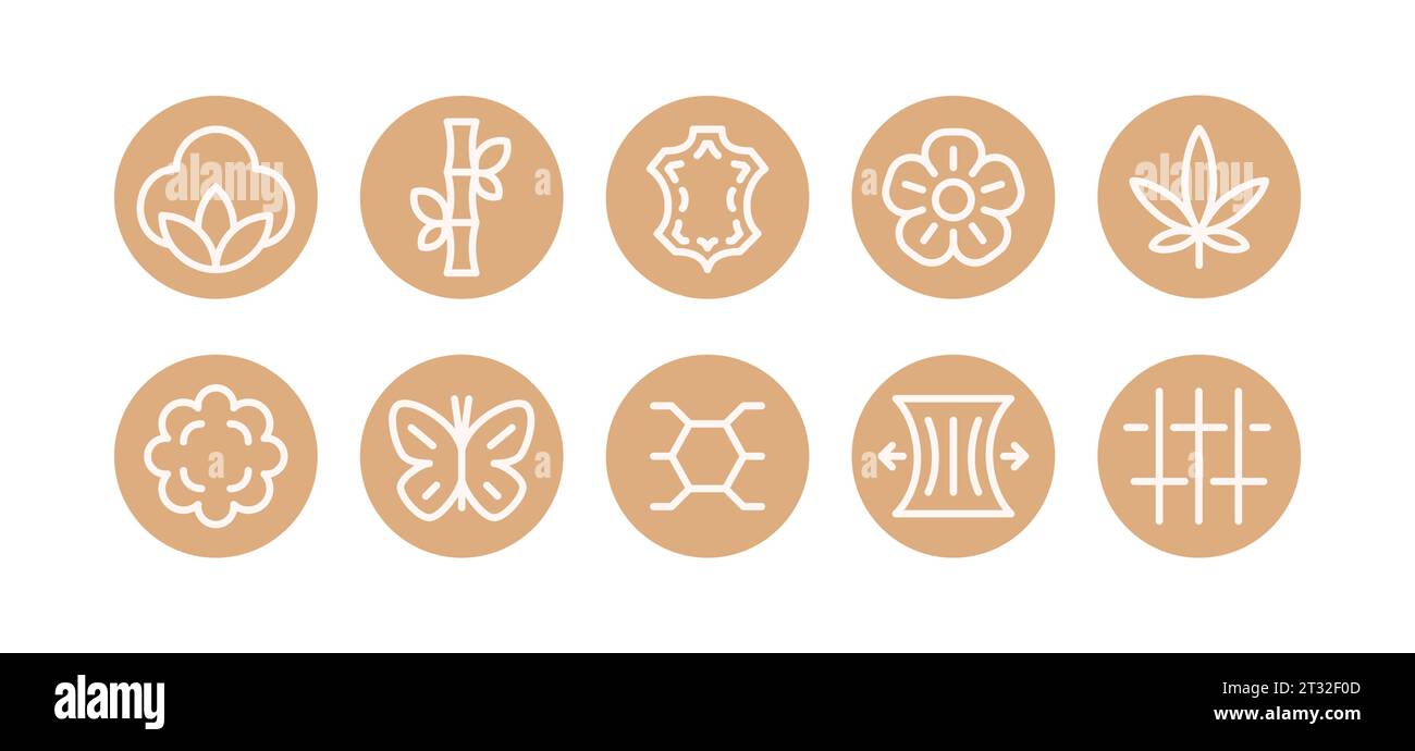 Synthetic and natural fibers. Set of fabric types icons Stock Vector ...