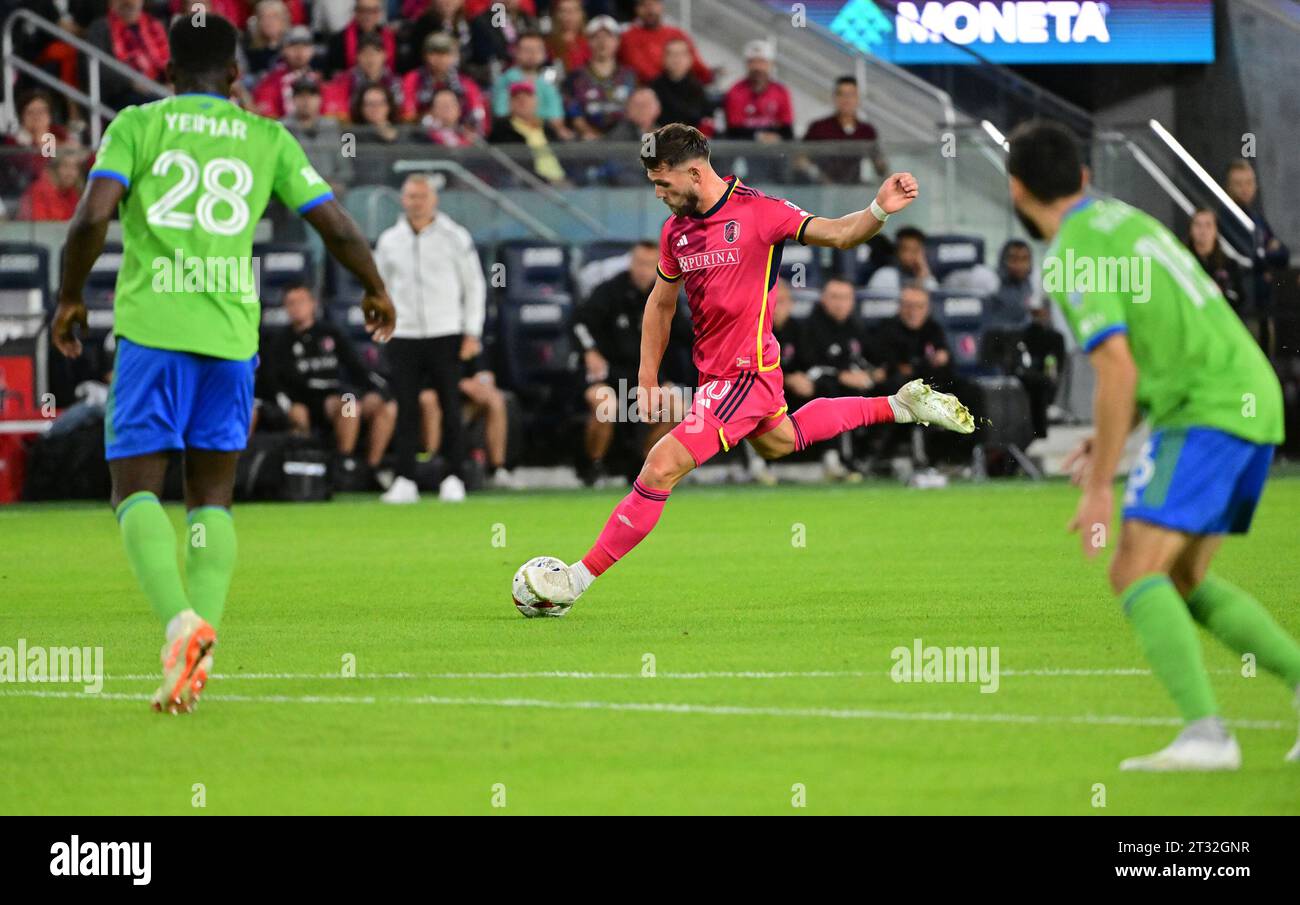 St. Louis, USA. 21st Oct, 2023. St. Louis City midfielder Eduard Löwen ...