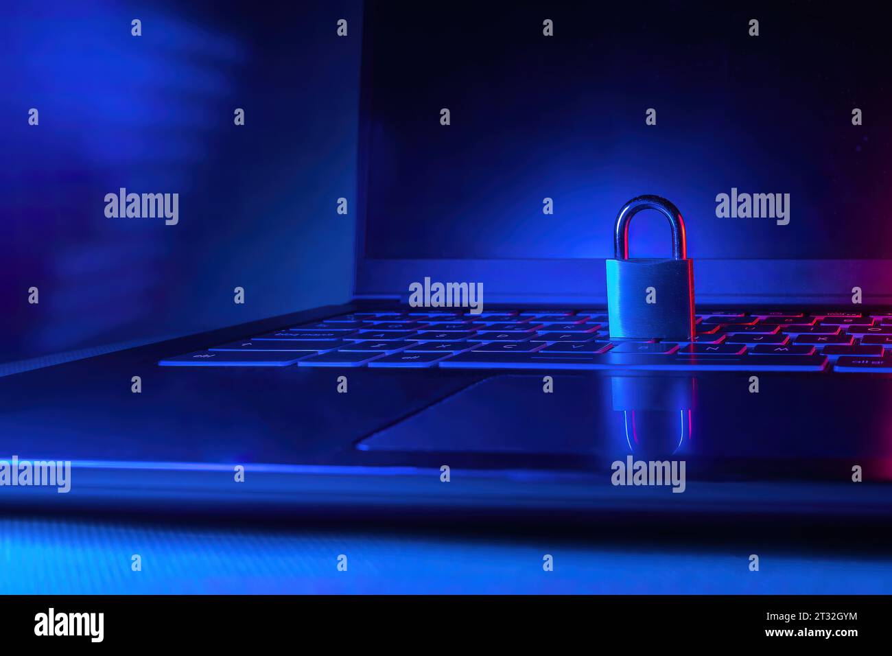 computer with a closed padlock indicating security against hackers and ...