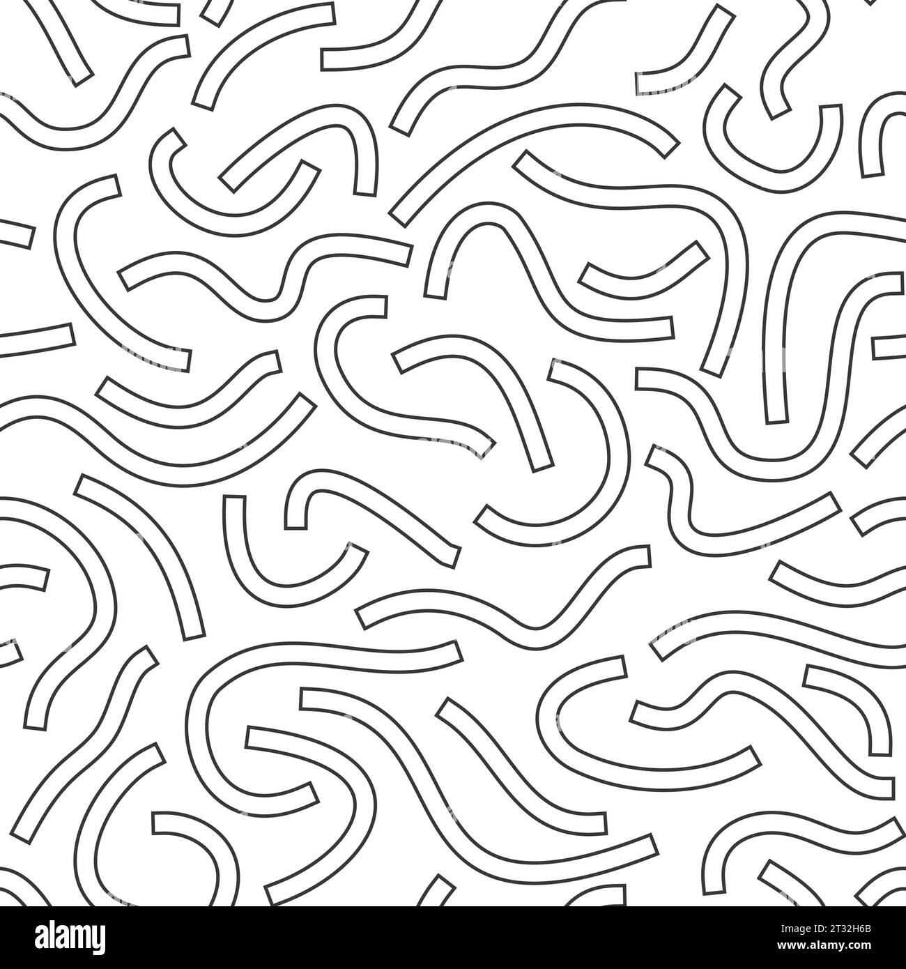 Monochrome geometric seamless pattern. Black outline curved lines Stock ...