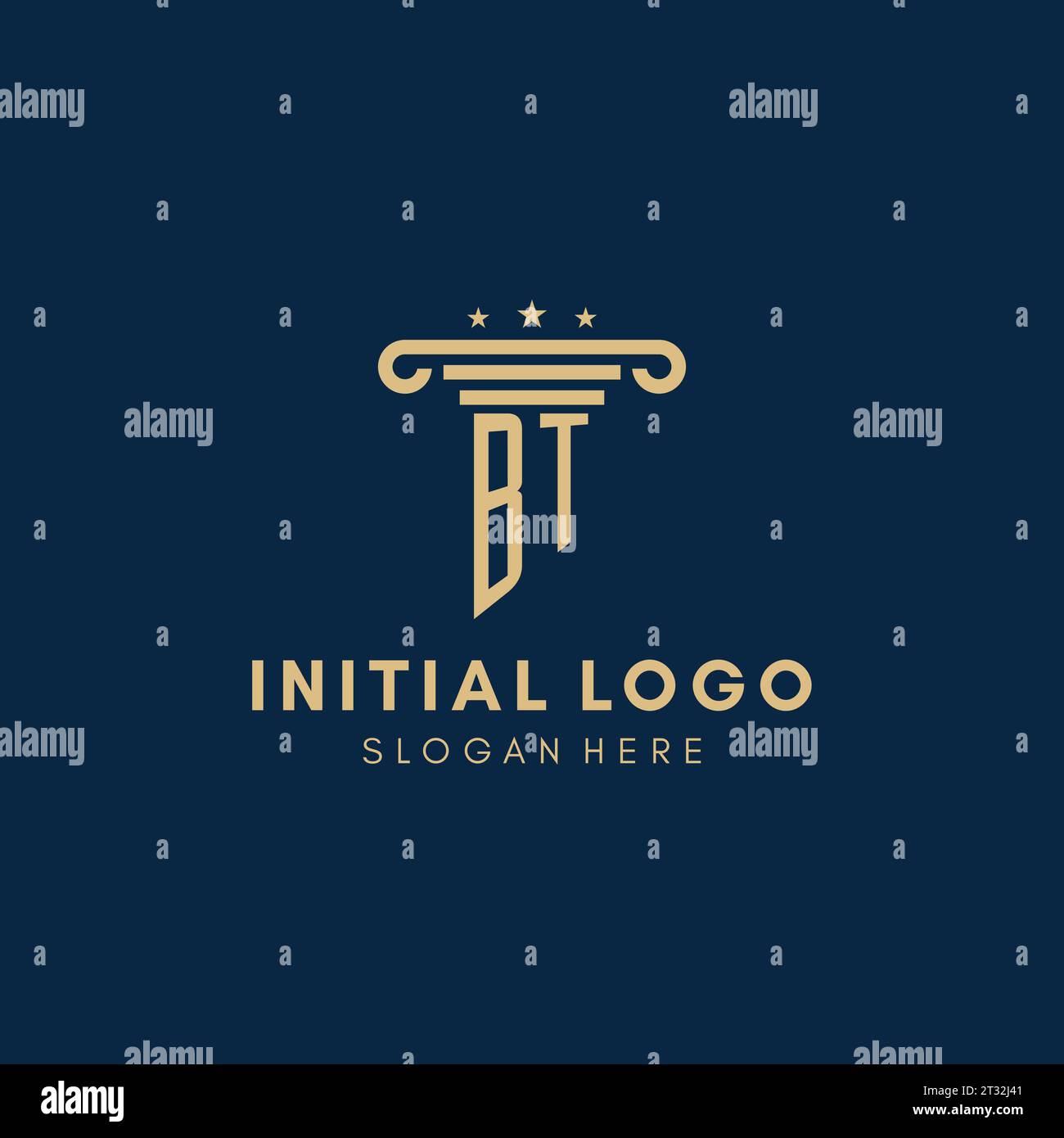 BT monogram initial logo with pillar and stars, legal firm design ...