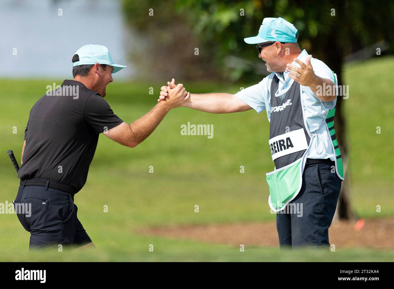 Mito Pereira of Torque GC celebrates holing out with his caddie, Scott ...