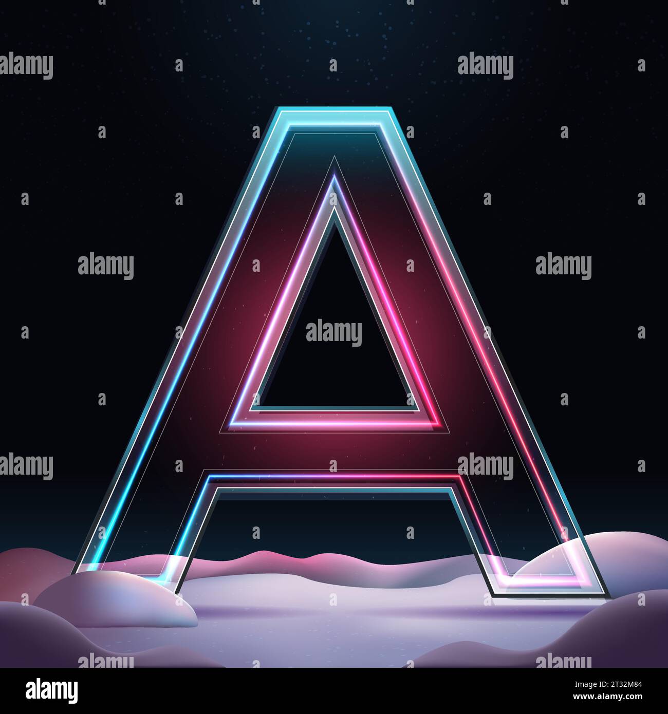 3D letter A with neon light insight. Glass letter with sparkles and ...