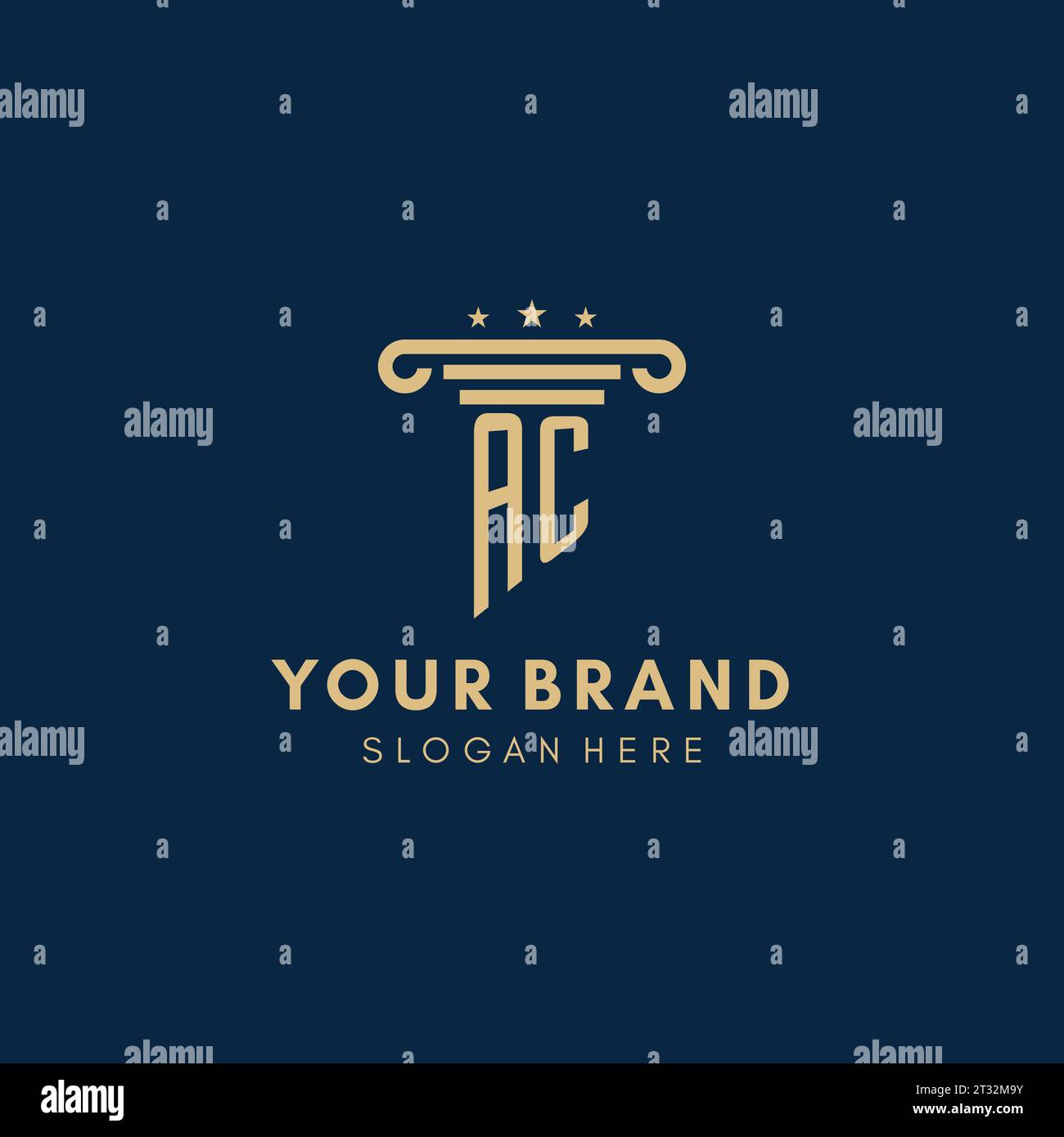 AC monogram initial logo with pillar and stars, legal firm design ...