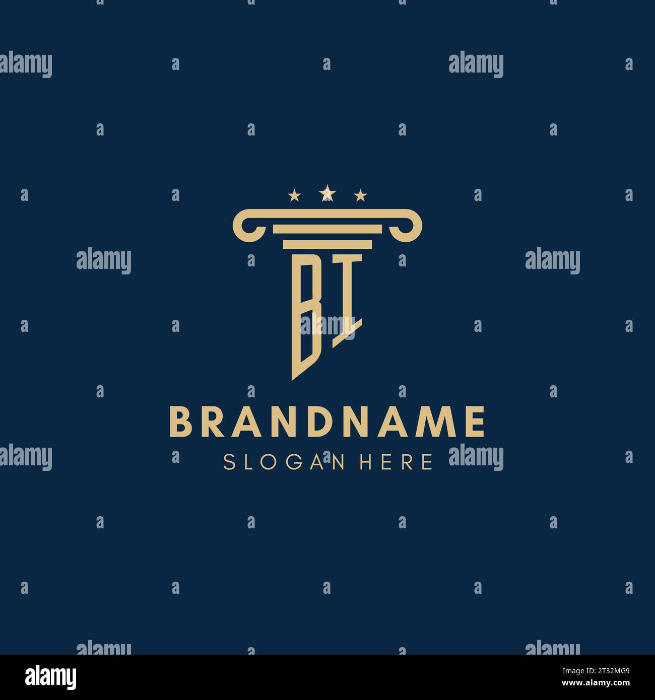BI monogram initial logo with pillar and stars, legal firm design ...