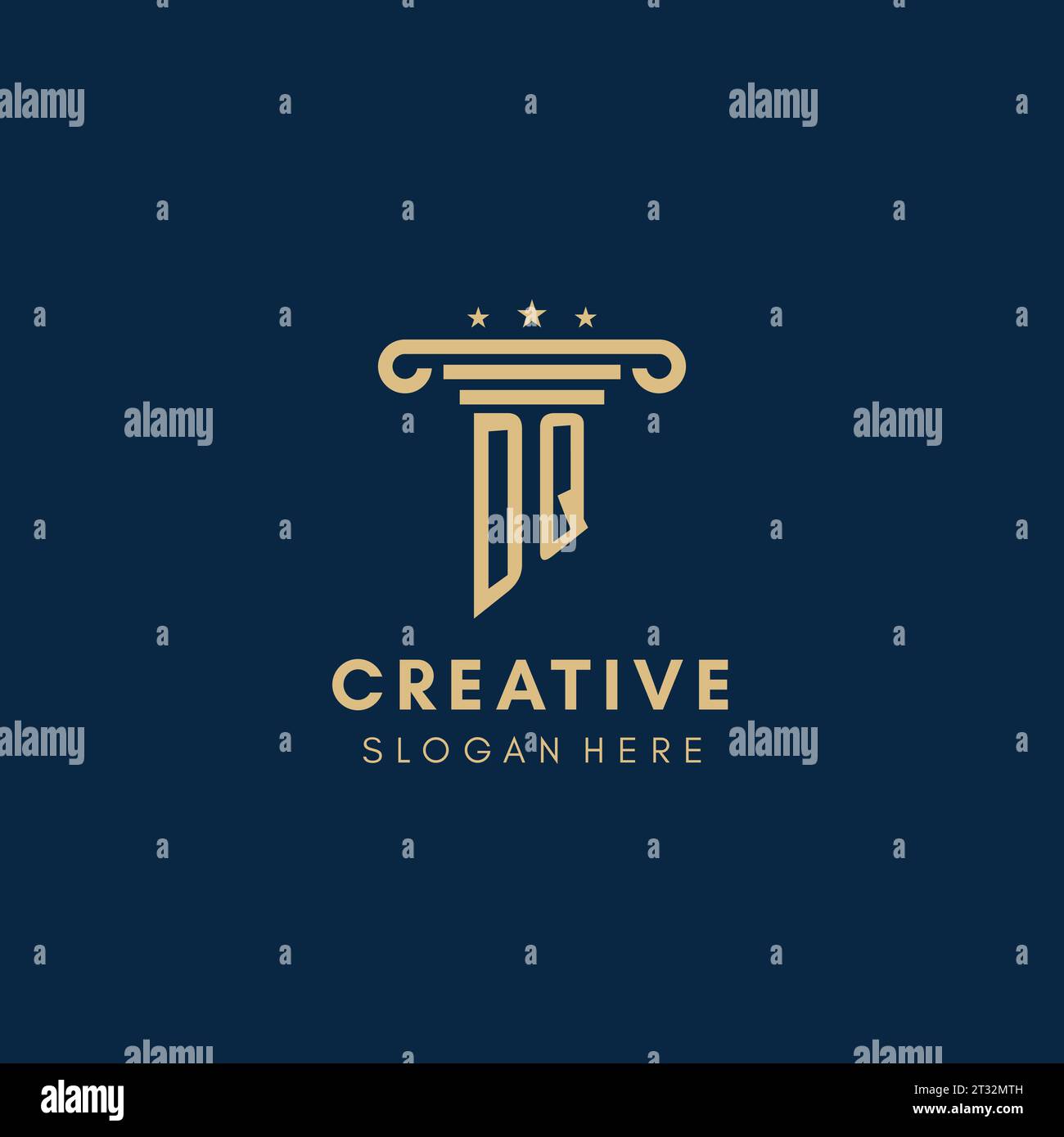 DQ monogram initial logo with pillar and stars, legal firm design ...