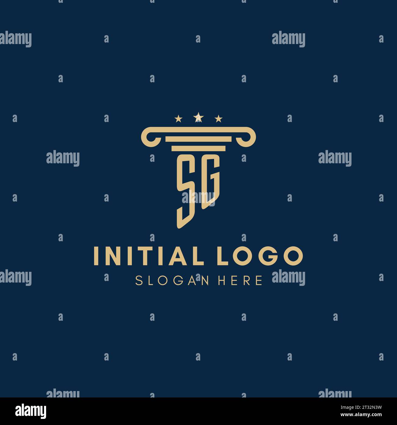 SG monogram initial logo with pillar and stars, legal firm design ...