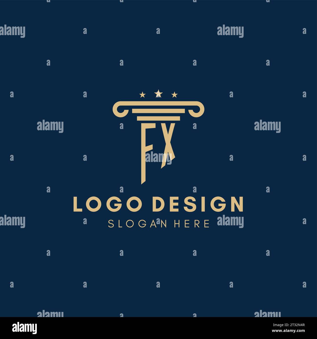 FX monogram initial logo with pillar and stars, legal firm design ...
