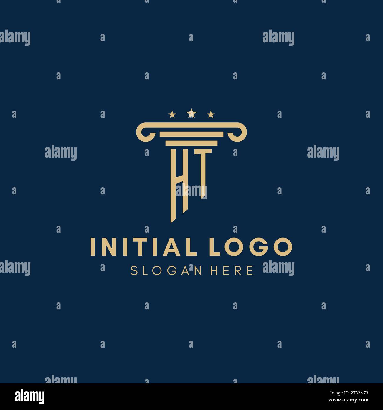 HT monogram initial logo with pillar and stars, legal firm design ...