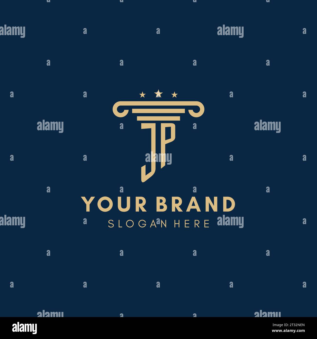 JP monogram initial logo with pillar and stars, legal firm design ...