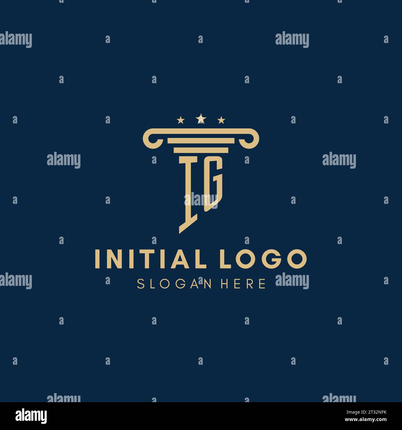 IG monogram initial logo with pillar and stars, legal firm design ...