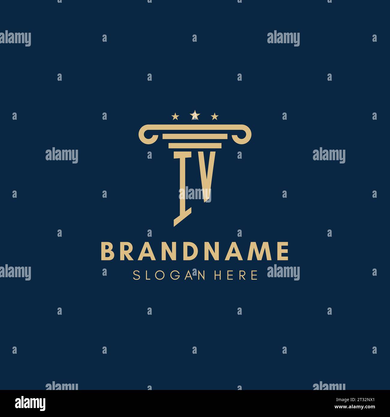 IV monogram initial logo with pillar and stars, legal firm design ...