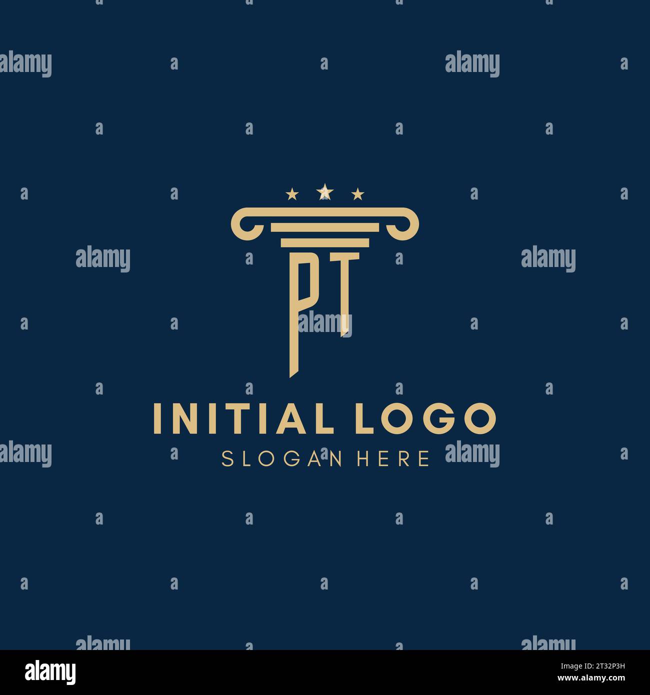 PT monogram initial logo with pillar and stars, legal firm design ...