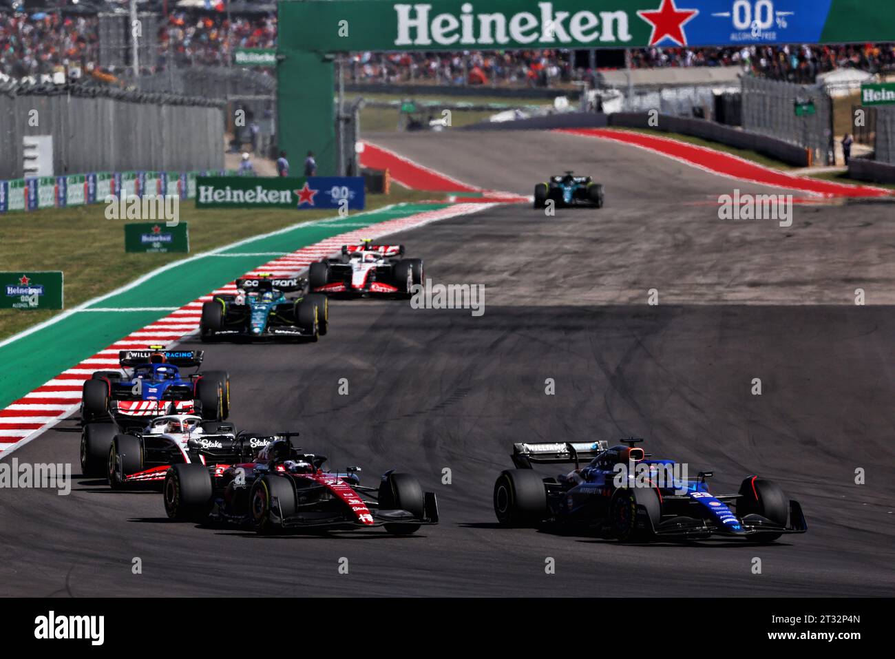 Austin, USA. 22nd Oct, 2023. (L to R): Valtteri Bottas (FIN) Alfa Romeo ...